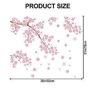 RW-045 Giant Pink Peach Blossom Wall Decals Plum Flowers Tree Branches Wall Stickers DIY Removable Cherry Floral Trees Petals Wall Decor for Kids Girls Bedroom Living Room Nursery Office Decoration