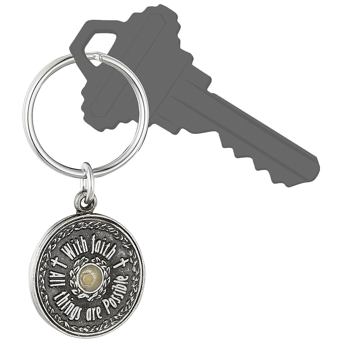 Genuine Mustard Seed Pewter Keychain with Faith All Things are Possible