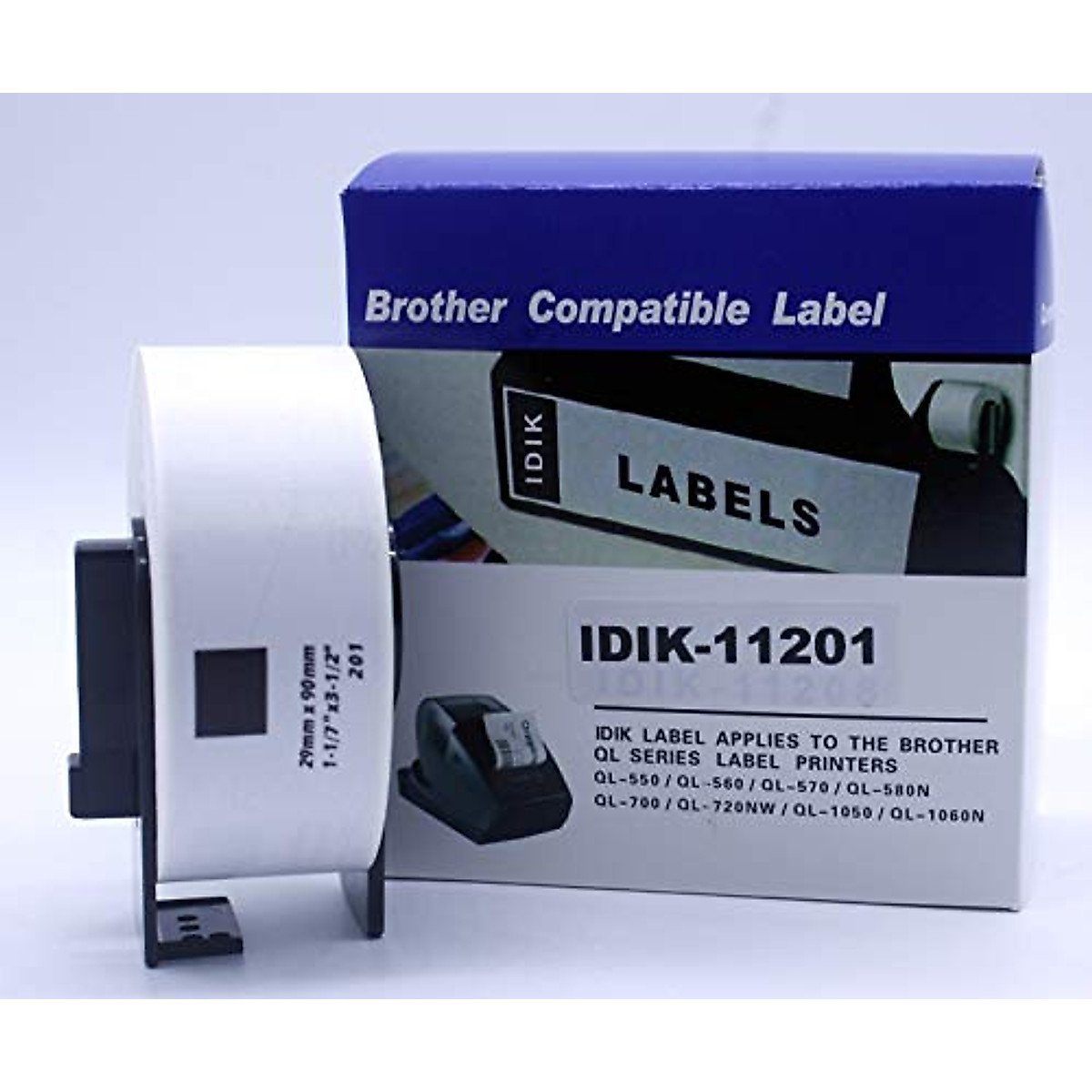 IDIK-11201 Replacement Labels Compatible with Brother DK-1201 Standard Address Label 29mm x 90mm x 400pcs/roll Packed in Individual Printed Retail Box with Permanent Cartridge