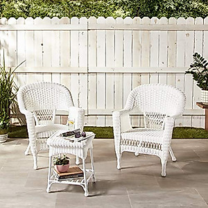 Jeco 3 Piece Wicker Chair and End Table Set without Cushion, White