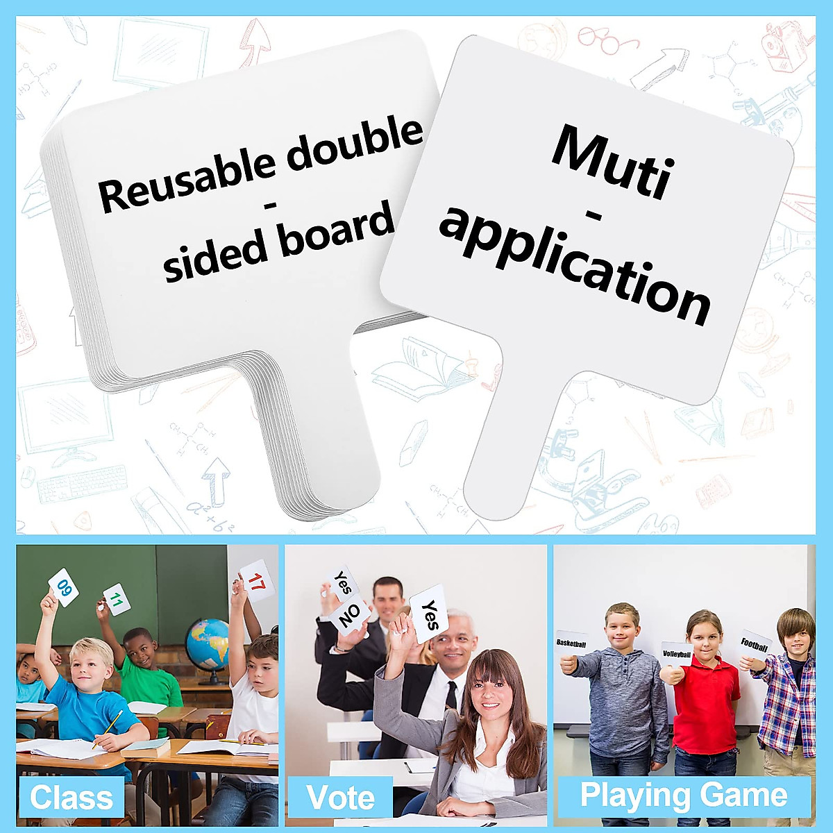 Sherr Dry Erase Answer Paddle Double Side Small White Boards Fan Blanks Auction Paddles Handheld Whiteboard for Classroom Students Kids Bidding Voting Scoring Activities(80 Pcs)