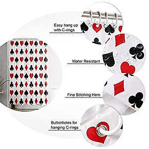 BestLives 4 Pcs Shower Curtain Sets with Rugs Poker Game Themed Non-Slip Soft Toilet Lid Cover for Bathroom Las Vegas Theme Casino Bathroom Sets with Bath Mat and 12 Hooks