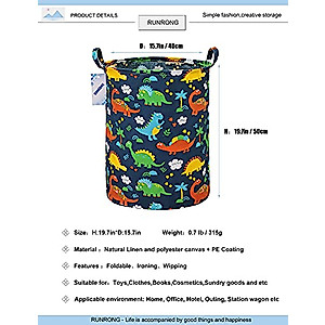 CherryPig RUNRONG Large Size Round Storage Basket Foldable Waterproof Canvas Laundry Hamper with Handles Nursery Organizer for Bedroom/Living Room/Bathroom(Round Dinosaur Paradise)