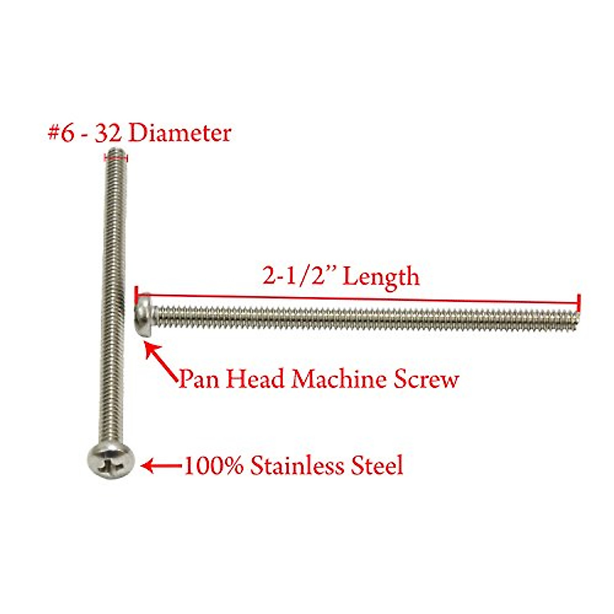 Bolt Dropper #6-32 X 2-1/2" Stainless Pan Head Phillips Machine Screw (50 pc) 18-8 (304) Stainless Steel Screws by Bolt Dropper