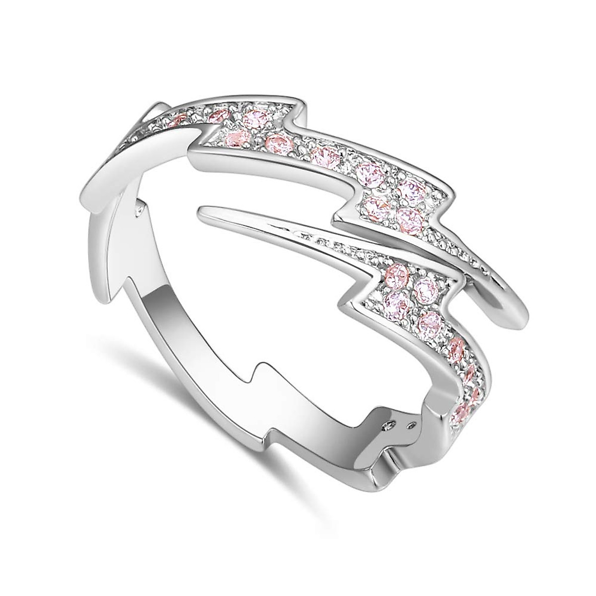 QIAN0813 18K Rose Gold Tone Adjustable Open Finger Rings Lightning Bolt for Women Shining Cubic Zircon CZ Ring Fashion Jewelry (18K white gold)