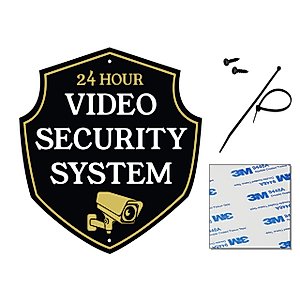 Warning 24 Hour Security Camera Sign | Professional Classic Design | Heavy Duty Dibond Aluminum | Home Property Surveillance Signs | Video Surveillance Wall Sign “REFLECTIVE” |