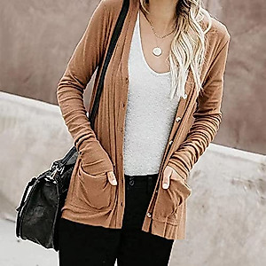 Long and Long Sleeve Cardigan for Women Fall Open Front Button Cardigan with Pockets Casual Knit Cardigan