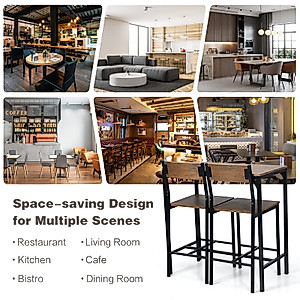 COSTWAY 3 Pieces Bar Table Set, Pub Table Set W/Heavy Duty Steel Frame, Modern Industrial-Style Table & Chair Set for Kitchen, Dining Room, Breakfast Nook, Bistro, Easy Assembly