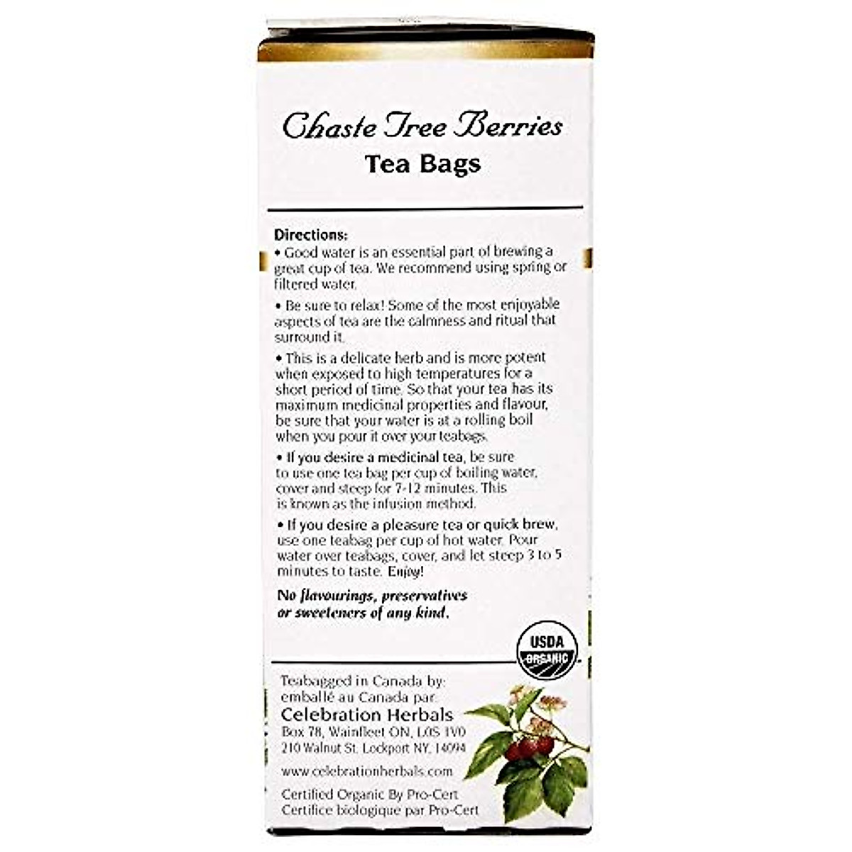 Celebration Herbals Organic Chaste Tree Berries Tea, 24 Bags