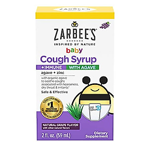 Zarbee's Baby Cough Syrup + Immune with Organic Agave + Zinc Natural Grape Flavor 2 Fl Oz