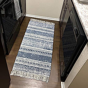 ABREEZE Cotton Rug Runner 2'x4.3', Boho Rug for Bedroom, Hand Woven Cotton Fringe Tassel Area Rug for Kitchen Laundry Bathroom Doorway