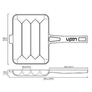UPAN The Cast Iron Sausage Pan - Pre Seasoned Square Grill Pan for Kitchen and Outdoor Use.