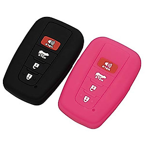 Lcyam Silicone Key Fob Cover Compatible with 2018- 2023 Toyota Camry Rav4 Prius Highlander XSE Hybrid CHR Corolla SE Avalon Venza Mirai 4Runner Tundra Keyless Remote (Black Rose, 4 Button)