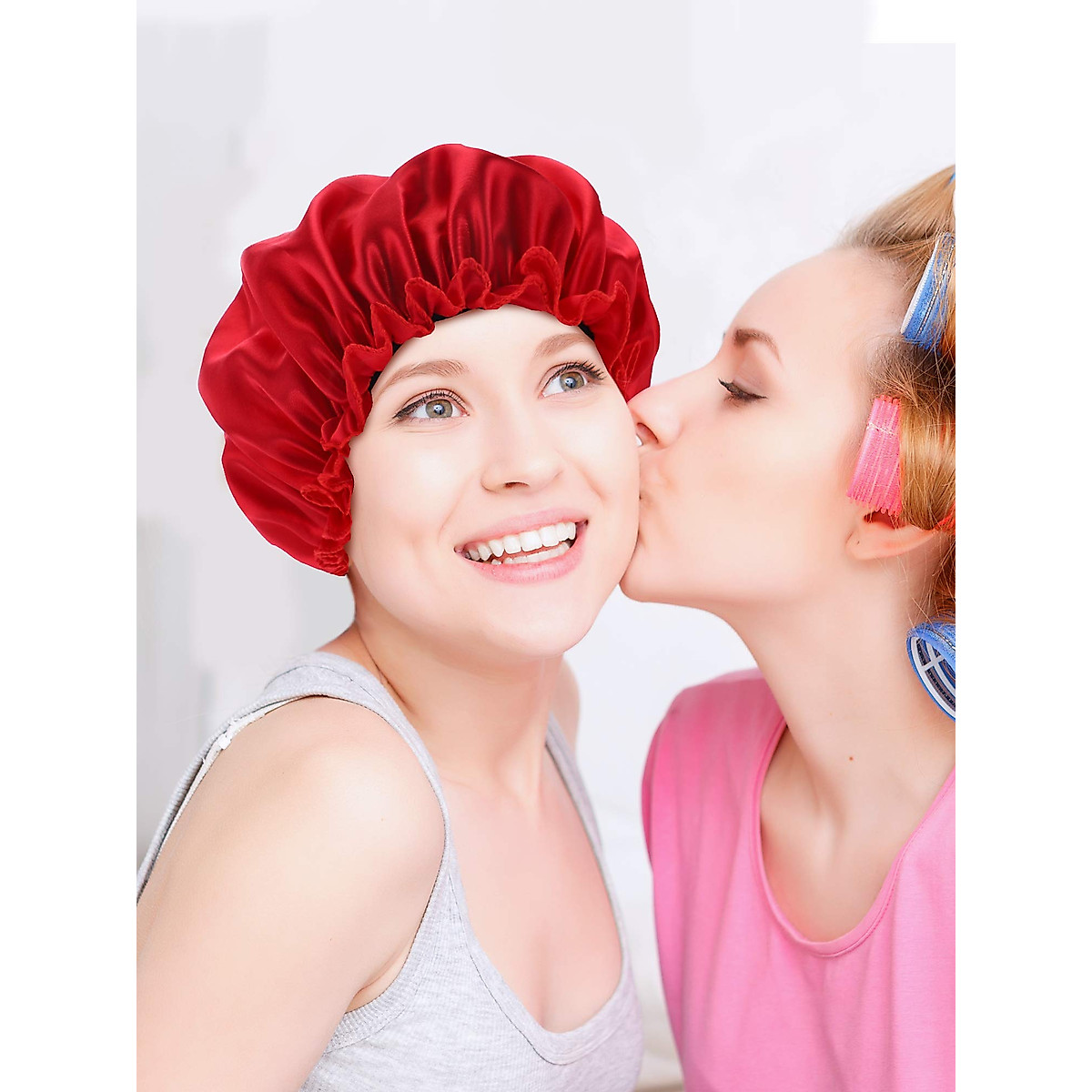 Blulu 3 Pieces Sleep Cap Satin Bonnet Night Sleeping Soft Hair Turbans for Women and Girls (Black red navy)