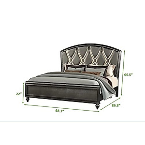 Epinki Queen Size Led Bed Made with Wood in Copper, Gray, Bed Frame, Easy Assembly