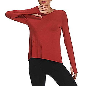 Mippo Long Sleeve Wokout Shirts for Women Yoga Tops Tie Back Tank Tops Thumb Hole Shirts Backless Tops Gym Sweater Workout Clothes Sports Active Exercise Wear for Women 2022 Red L