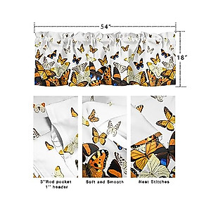 Butterfly Floral Window Kitchen Curtain Valance, Window Curtain Valance Rod Pocket, 1 Panel Short Valances Window Treatment for Living Room Bedroom Bathroom Cafe (60x18 Country Style Ombre Butterfly)
