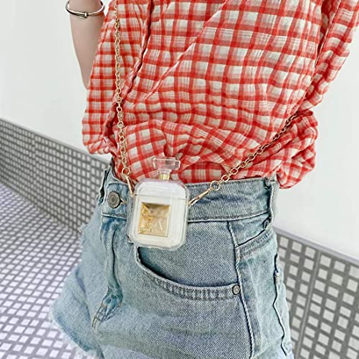 heenhdfd AirPod 1&2 Case Perfume Bottle Design with Cute Keychain and Fur Ball Soft Silicone Shockproof Creative AirPod 1&2 Case Cover for Girls and Women (sck 1&2 Perfume Bottle)