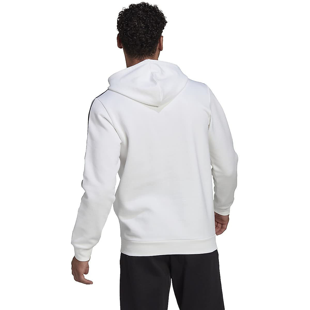 adidas Men's 3-Stripes Fleece Hooded SweatShirt, White-black, Large
