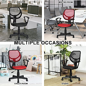 Geniqua Red Mesh Office Chair Ergonomic Back Support Mid-Back Home Computer Chair Swivel Adjustable Task Chair, for Home Office