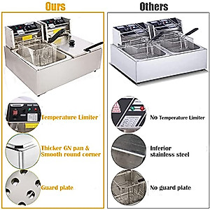 Casulo Electric Deep Fryer with Removable 2 x 6L Basket & Lid, 20.7QT Commercial Deep Fryers with Temperature Limiter, Stainless Steel Double Fryer for Turkey, French Fries, Donuts and More