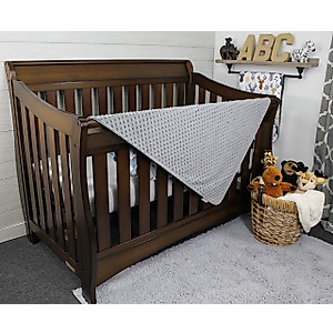 Top Tots Deluxe Baby Blanket - White Bear and Trees, Minky Dot, Grey