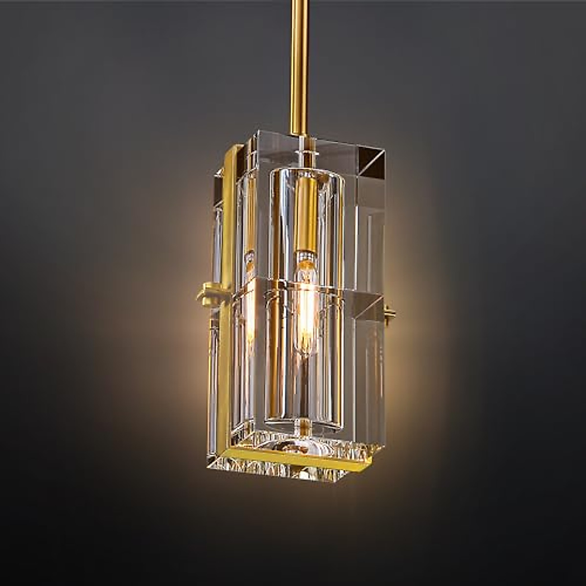 Untrammelife Gold K9 Crystal Pendant Light, 1 Light Modern LED Pendant Lights Kitchen Island, Adjustable Ceiling Hanging Pendant Light Fixtures for Dinning Room Bedroom, T8 LED Bulb Included