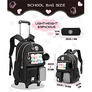 ZBAOGTW Rolling Backpack for Girls Kids Backpack with Wheels Backpacks for Elementary with Lunch Box Pencil Case Trolley (Black1)