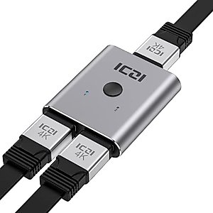 HDMI Switch 4K@60Hz, Ultal Slim Aluminum ICZI HDMI Switcher 2 in 1 Out &1 in 2 Out Bi-Directional HDMI Splitter HDCP 2.0 Support 4K 3D HD 1080P for PS5 PS4 Xbox Roku HDTV Blu-Ray DVD TV Box