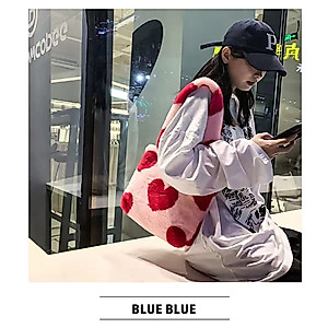 Plush Shoulder Bag Hobo Bag Small Fluffy Purse Love Pattern Clutch Bag Winter Furry Handbag Underarm Purse for Women