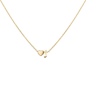 Glimmerst Initial Heart Necklace,18K Gold Plated Stainless Steel Tiny Heart Letter J Necklace Personalized Monogram Name Necklace for Women