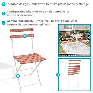 Sunnydaze Classic Cafe European Chestnut Wooden Folding Bistro Chair - Indoor or Outdoor Use on Patio, Deck, Balcony or Camping - Antique Pink - Set of 4