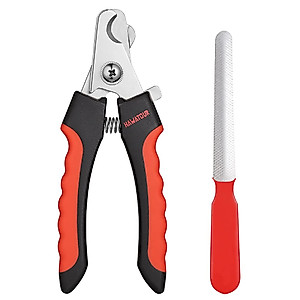 HAWATOUR Dog Nail Clippers, Professional Pet Nail Clipper & Trimmers with Safety Guard to Avoid Over Cutting, Grooming Razor with Nail File for Medium and Large Dog and Cat, Red