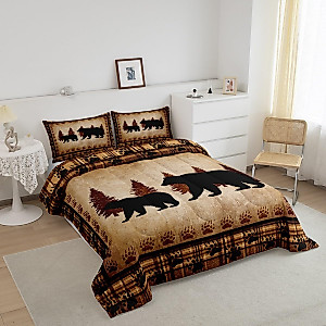 Feelyou Kids Bear Comforter Set Rustic Cabin Country Bedding Set Twin Size for Boys Girls Teens Rust Bear Comforter Wild Animal Brown Duvet Set with 1 Pillow Case