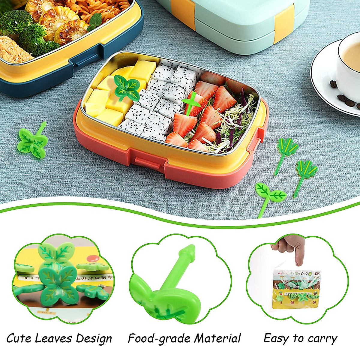 DREMISI 16Pcs Mini Leaf Food Picks for Kids, Cute Bento Box Accessories, Safe, Practical, and Decorative