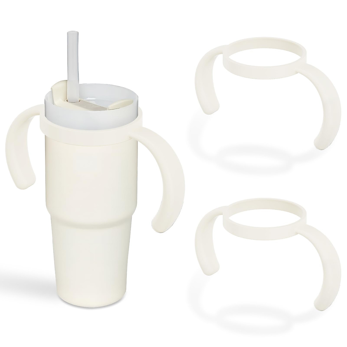 Tumbler Handles Compatible with Stanley 14oz Quencher H2.0 FlowState Tumbler, Stanley Cup Accessories 14 oz, Stanley Tumbler Handle Attachment, Anti Slip,Improved Grip, Pack of 2 (Cream)