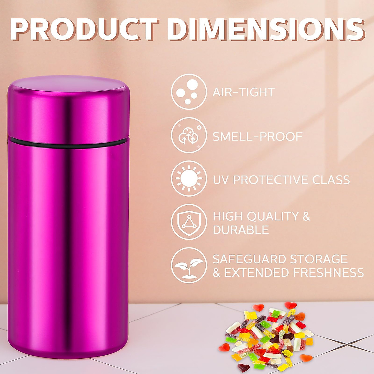 Zhehao 5 Pcs Aluminum Container Storage Container Miniature Metal Waterproof Containers for Coffee Teas Screw Top Lid Lock Odor 1.7 oz(Black, Silver, Rosy Gold, Purple, Green)