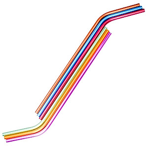 6Pcs 10.5"Drinking Straws, Stainless Steel Straws, Reusable Metal Straws, Rainbow Colorful Straws for 20 30oz Stainless Tumblers Rumblers Cold Beverage, Free Cleaning Brush Included, Bent