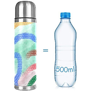 Stainless Steel Leather Vacuum Insulated Mug Colored Lines Thermos Water Bottle for Hot and Cold Drinks Kids Adults 16 Oz