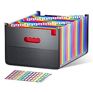 ThinkTex 26 Pockets Expanding File Folder, Upright & Open Top, A-Z Colorful Tabs, Larger Capacity Accordian Folder, Teacher Supplies