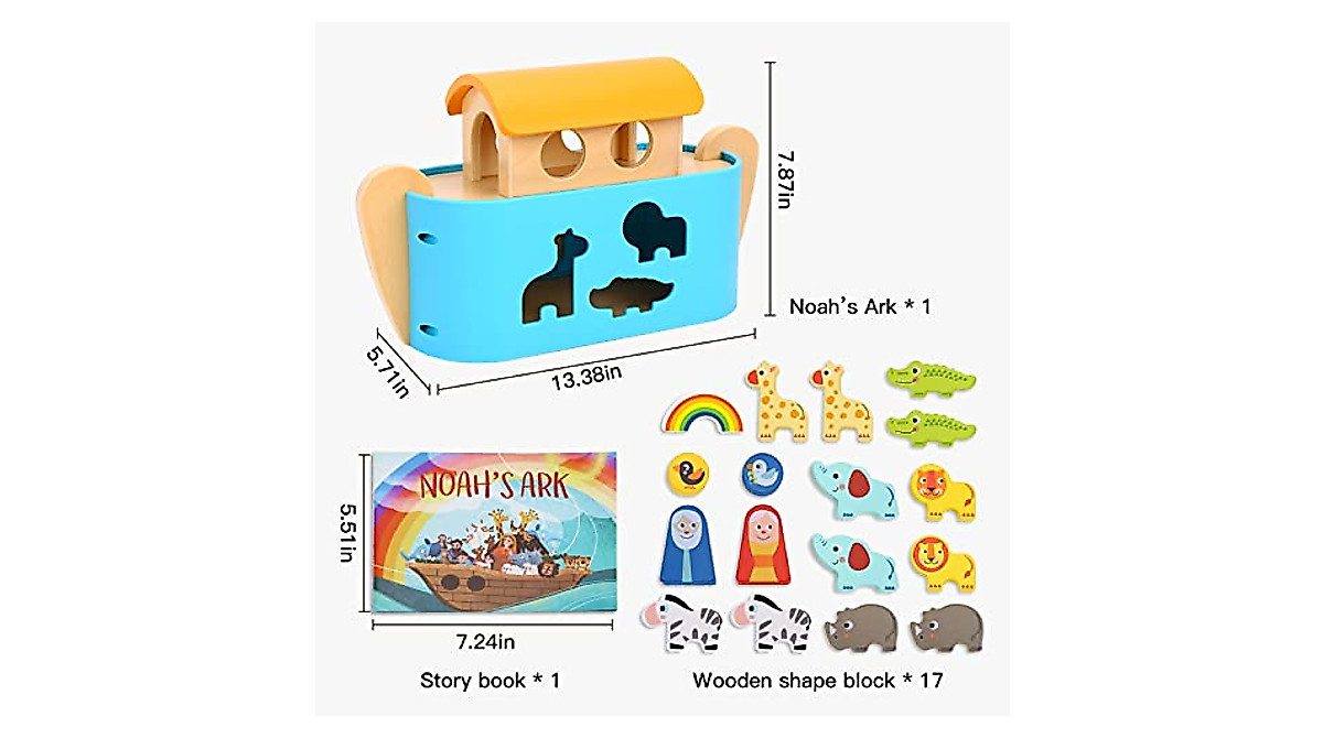 TOOKYLAND Noah's Ark Wooden Shape Sorter for Toddlers