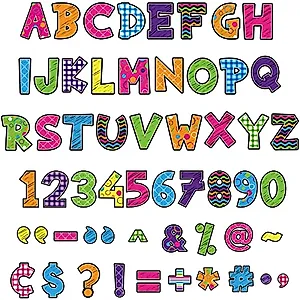 107 Pieces Bulletin Board Letters Chalkboard Letters Combo Alphabet Set Letters Number and Symbol Cutouts for Home Preschool Primary School Classroom Wall Decor, 5.51 x 5.51 Inches(Cartoon Style)