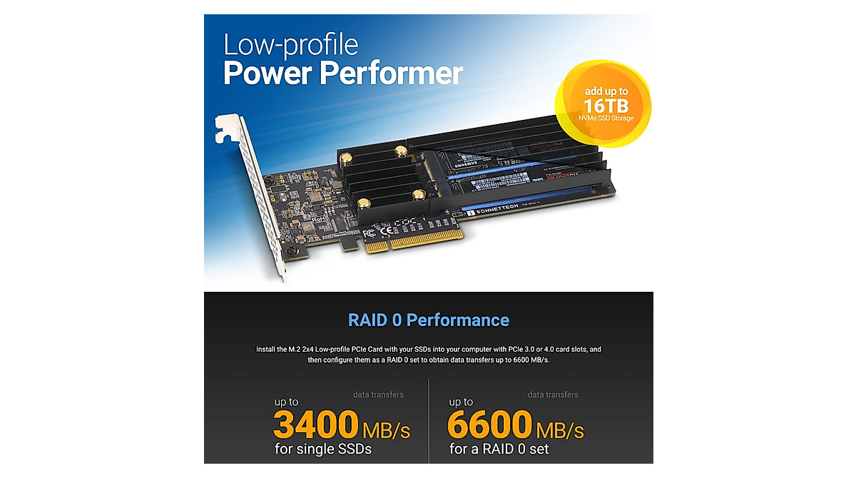 Sonnet M.2 2x4 Low-Profile PCIe Card for High-Speed NVMe SSDs
