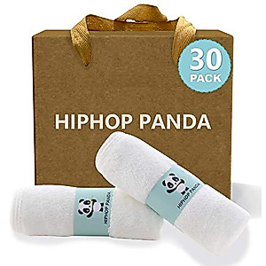 HIPHOP PANDA Bamboo Baby Washcloths,30 Pack (White) - 2 Layer Ultra Soft Absorbent Bamboo Towel - Natural Reusable Baby Wipes for Delicate Skin - Baby Registry as Shower