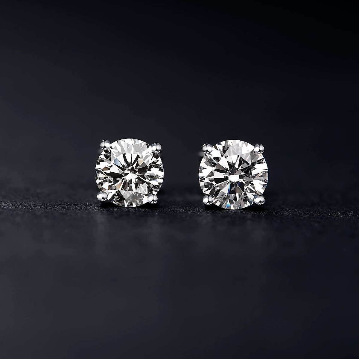 Moissanite Stud Earrings for Women,0.6-4ct 18K White Gold Plated Silver Friction Back and Post for Women Men, D Color VVS1 Round Lab Created Diamond Earrings Men