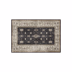 RUGGABLE Verena Washable Rug - 2x3 Rug - Machine Washable Vintage Area Rug for Dining Room, Kitchen, Living Room, and Bedroom - Non-Slip Pad - Stain & Water Resistant (Standard Pad) - Dark Wood 2'x3'