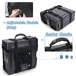 Trunab PC Tower Carrying Strap with Rubber Handle, Desktop Carrying Case Belt Computer Travel Holder with Pockets for Cable, Mouse, Ideal for Transporting On The Go - Patented Design
