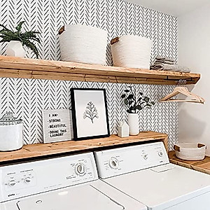 Orainege Black and White Peel and Stick Wallpaper Herringbone Contact Paper for Bathroom 17.7inch x 118.1inch Black Chevron Removable Wall Paper Peel and Stick Modern Geometric Self Adhesive Wallpaper