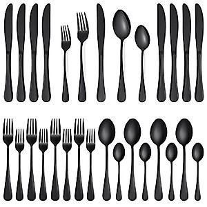 20 Piece Black Silverware Set Service for 4, Stainless Steel Flatware Utensils Set, Black Cutlery Set Knives Spoons and Forks Set, Mirror Polished, Dishwasher Safe