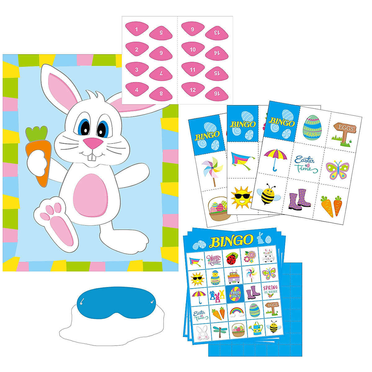 Iconikal Easter Bingo and Pin The Nose on The Bunny Game Set 32 Player